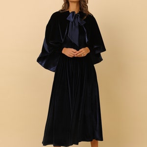 Navy Velvet Capelet Wedding Shrug Bridesmaid Shrug With Tie Ribbon ...