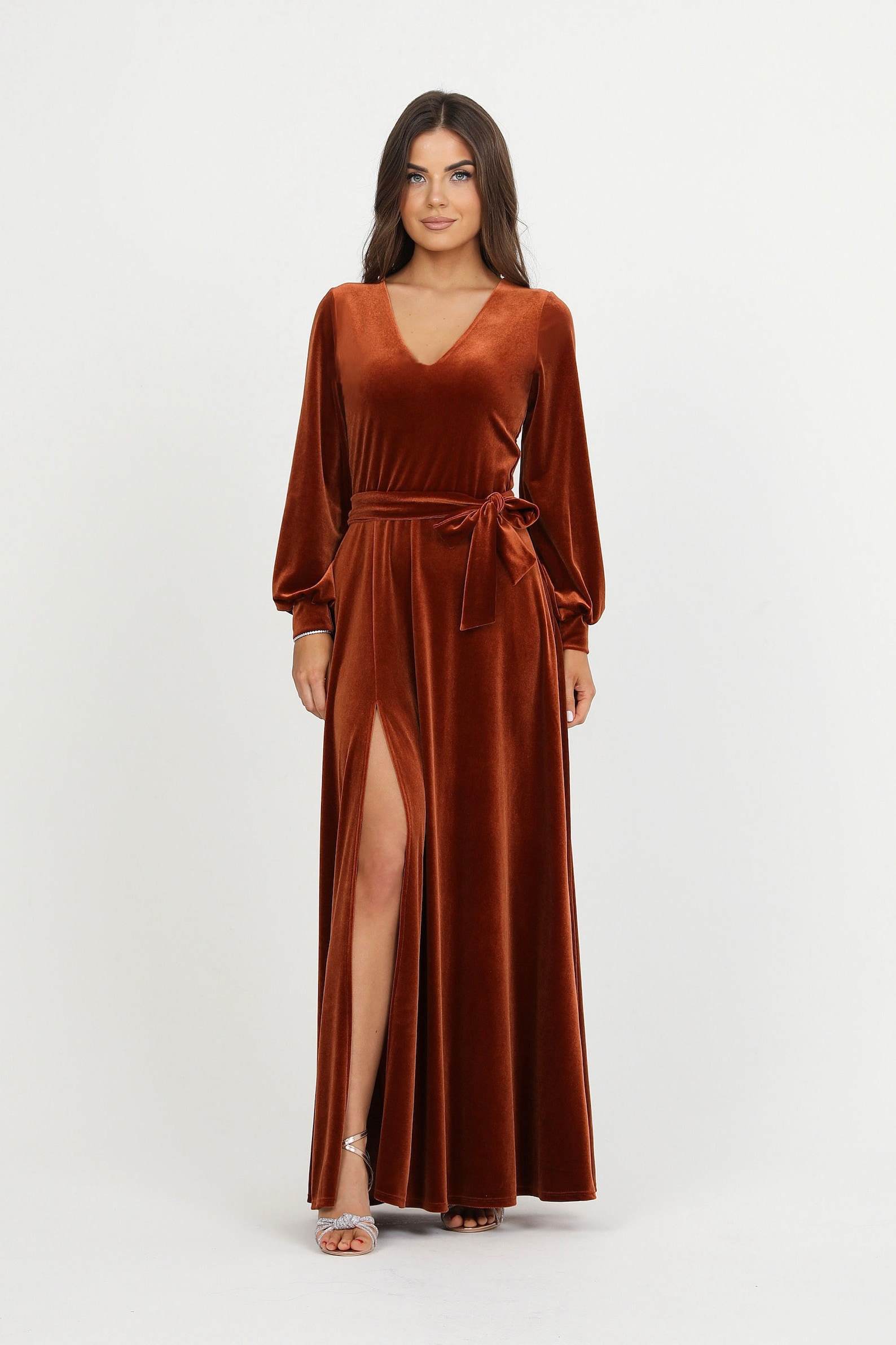 Rusty Orange Bridesmaid Dress, Velvet Dress, Evening Dress, Wedding ...