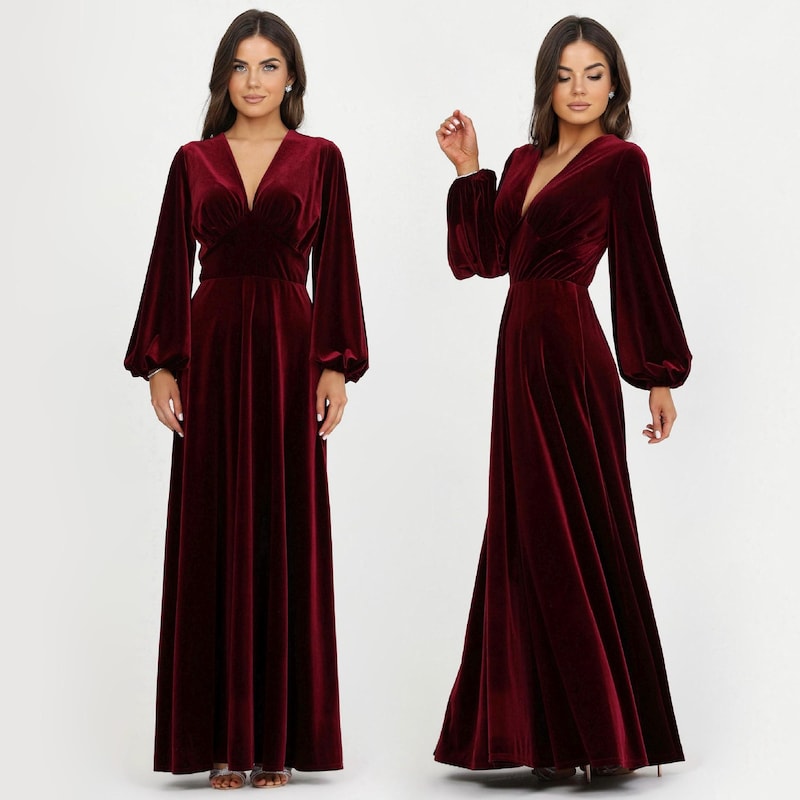 Burgundy Velvet Dress - Etsy