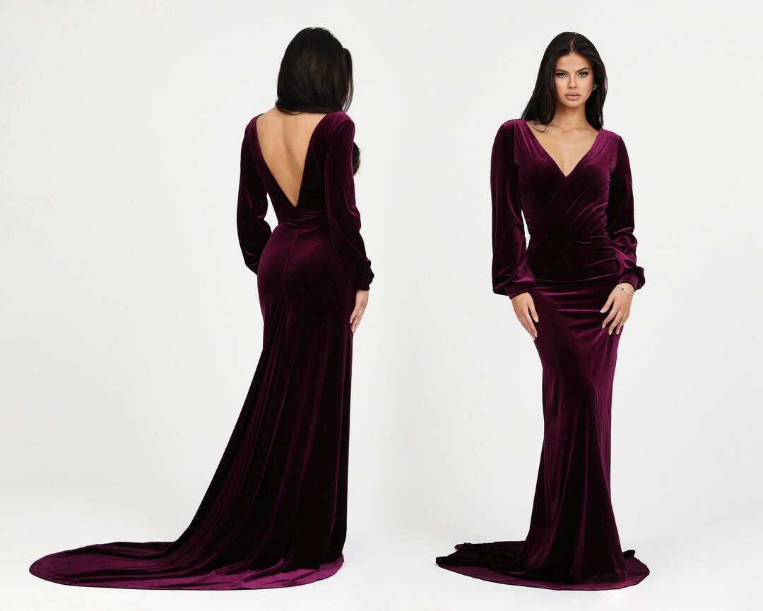 Velvet Dress, Evening Gown, Dark Purple Dress, Maxi Dress, Wedding ...