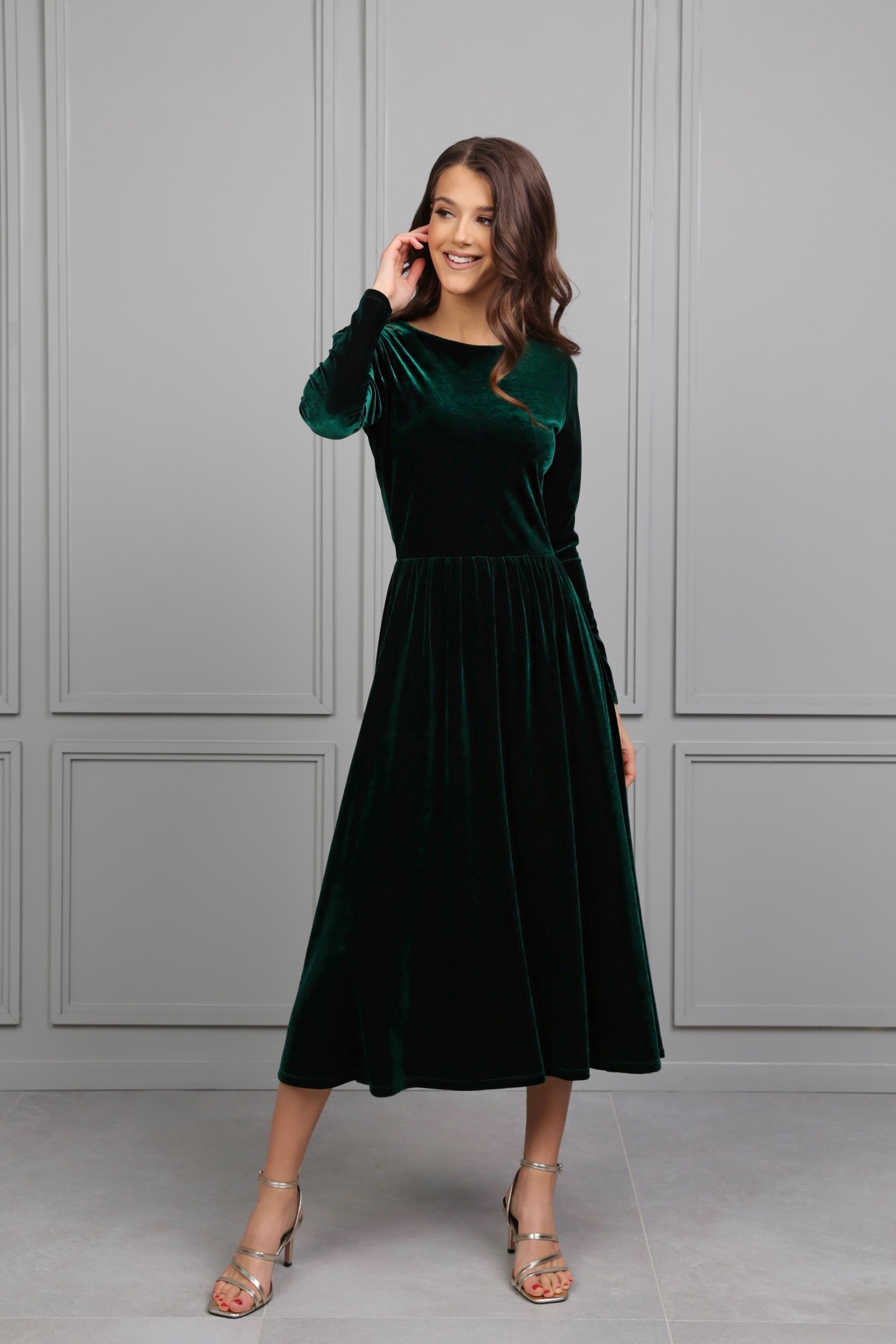 Navy Velvet Midi Dress, Long Sleeve Elegant Winter Dress, Formal ...