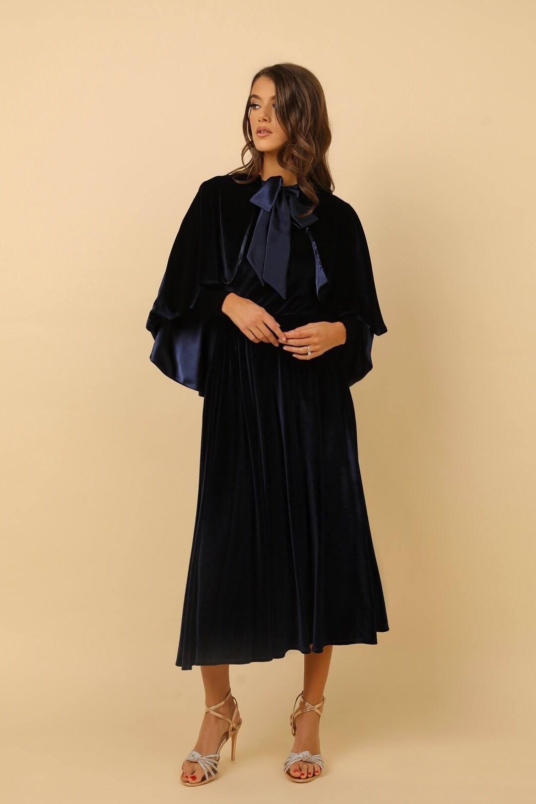 Navy Velvet Capelet Wedding Shrug Bridesmaid Shrug With Tie Ribbon ...