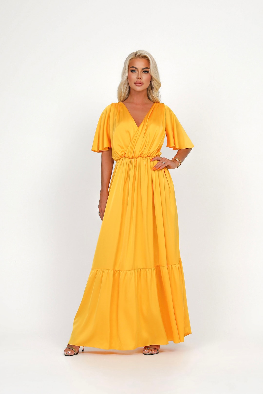 Yellow Bridesmaid Dress, Silk Satin Dress, Wedding Guest Dress, Formal ...