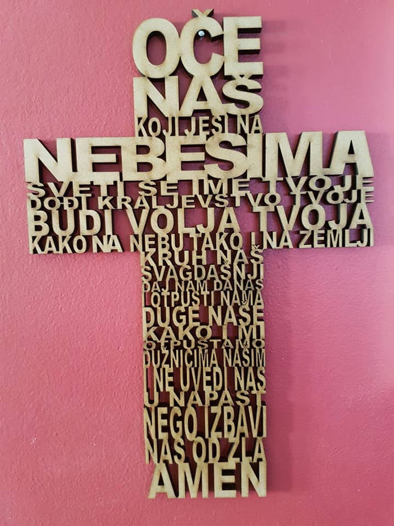 Oče Naš Križ Wooden Stencilled Wall Cross Our Father Prayer - Etsy