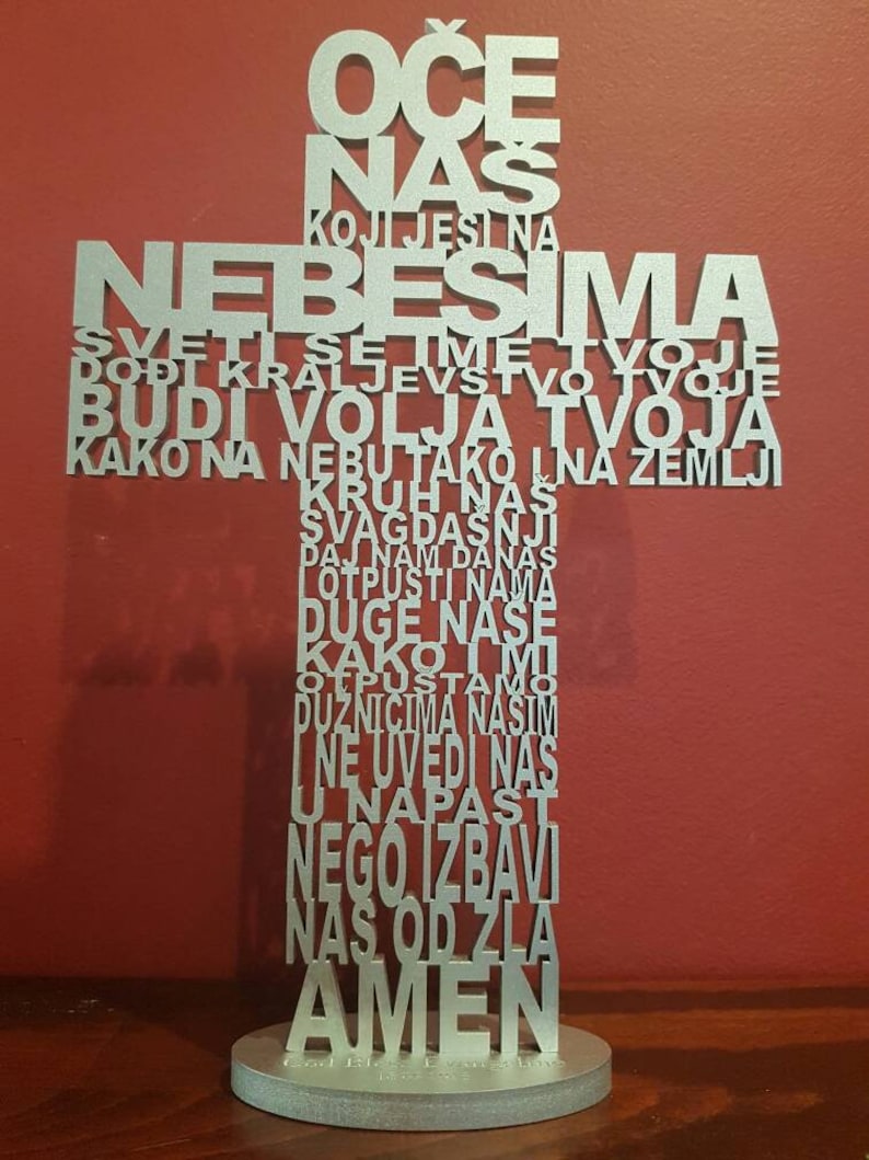Oče Naš Križ Wooden Stencilled Cross With a Base. Our Father - Etsy ...