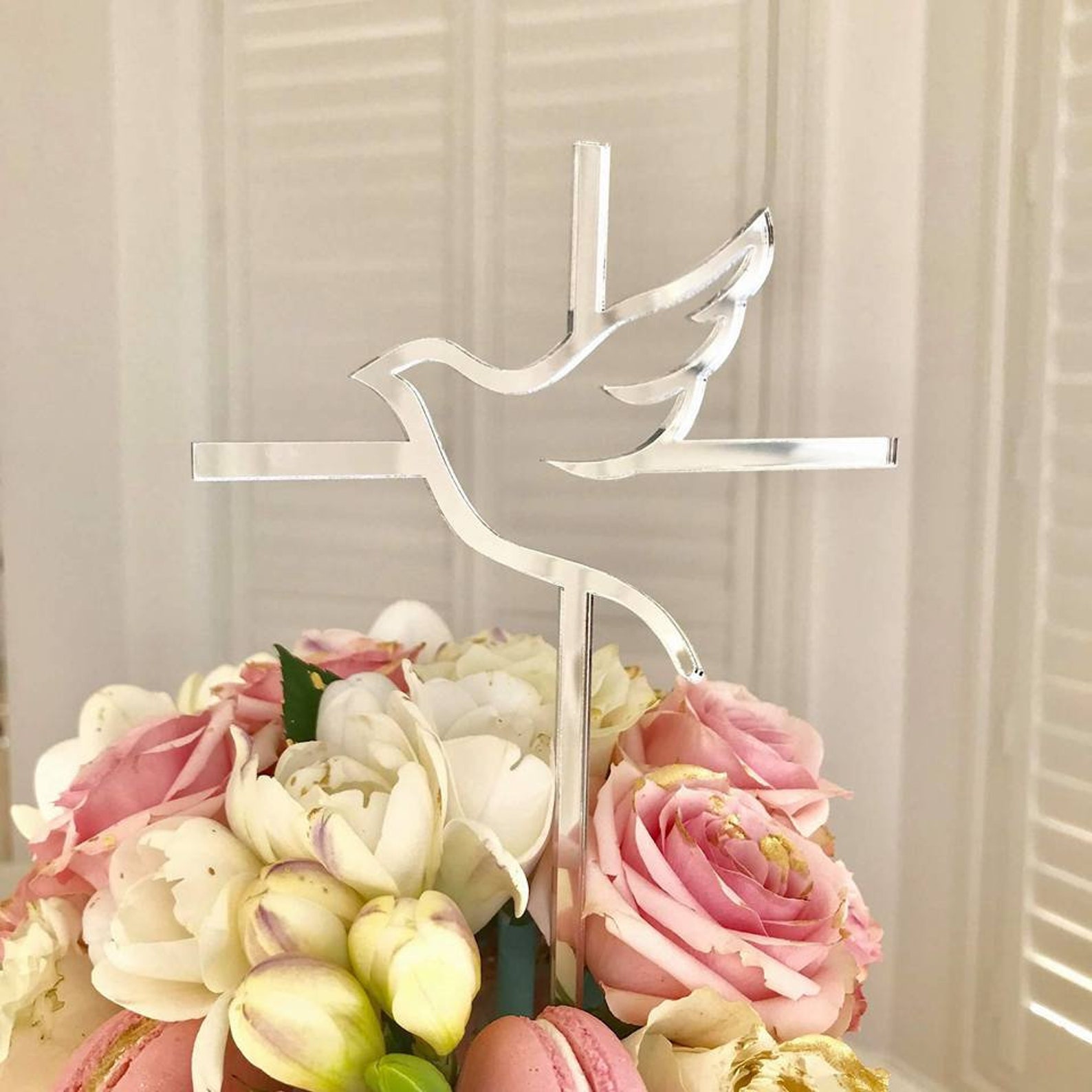 Religious Cake Topper, Cross With a Dove, Holy Spirit Topper ...