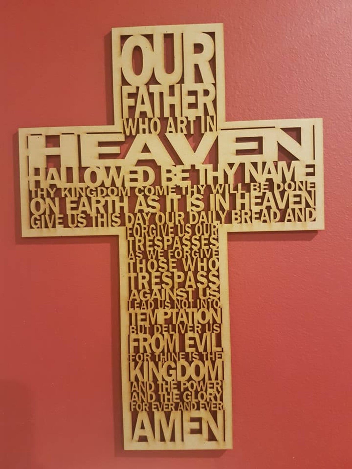Large Our Father Wooden Stencilled Wall Cross Our Father Prayer, Our ...