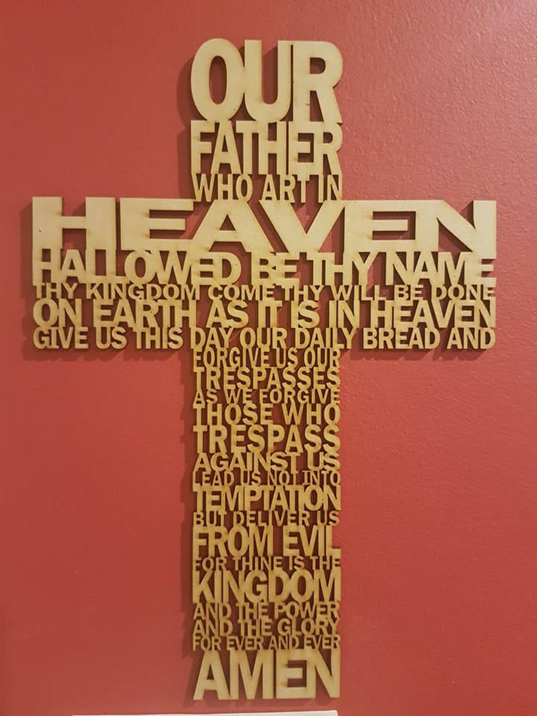 Large Our Father Wooden Stencilled Wall Cross Our Father Prayer, Our ...