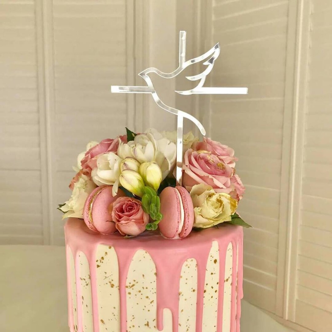 Religious Cake Topper, Cross With a Dove, Holy Spirit Topper ...