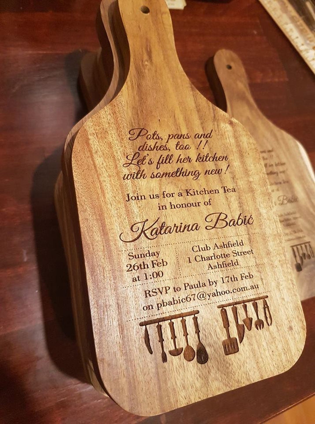 Bridal Shower Invite, Kitchen Tea Invitation Engraved on a Mini ...