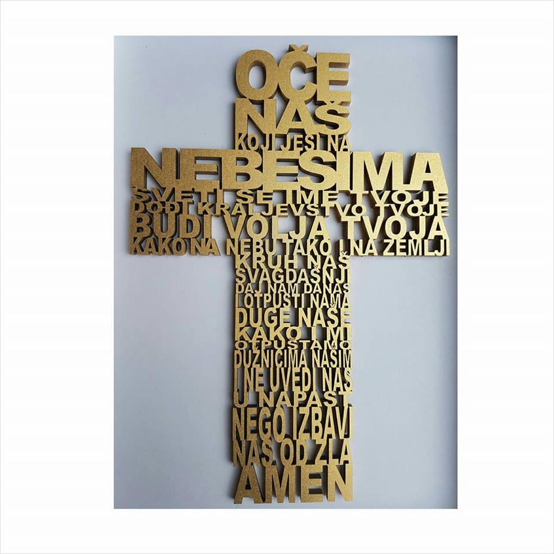 Oče Naš Križ Wooden Stencilled Wall Cross Our Father Prayer, Oce Nas Kriz, - Etsy