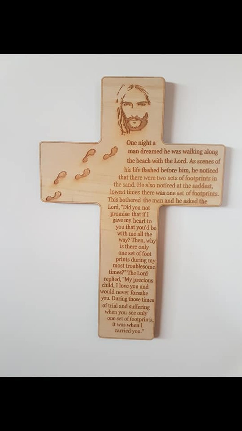 Footprints Prayer on a Wall Cross With an Engraved Image of - Etsy