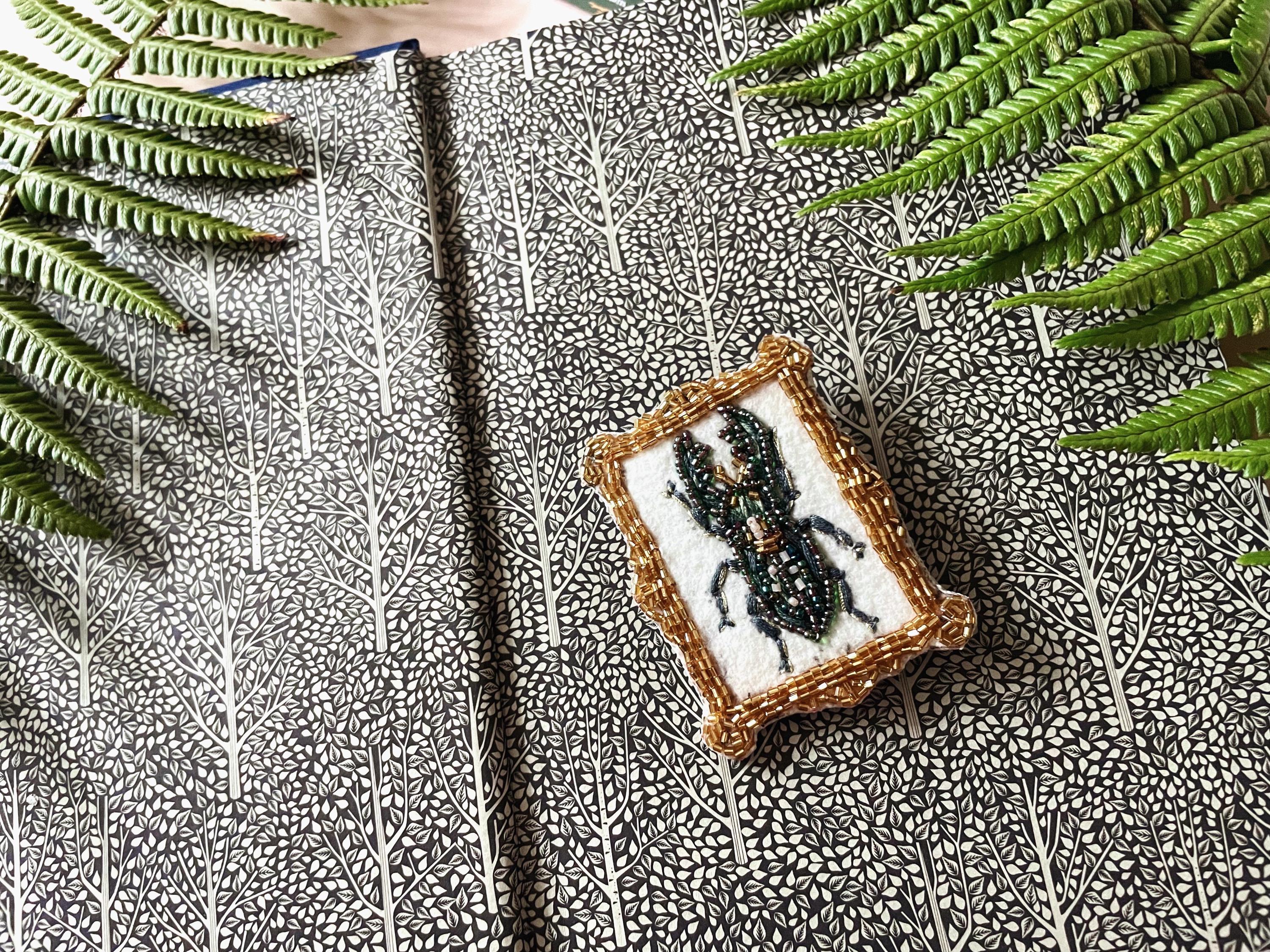 Stag Beetle Brooch. Hand-embroidered Insect Pin. Victorian Beetle ...