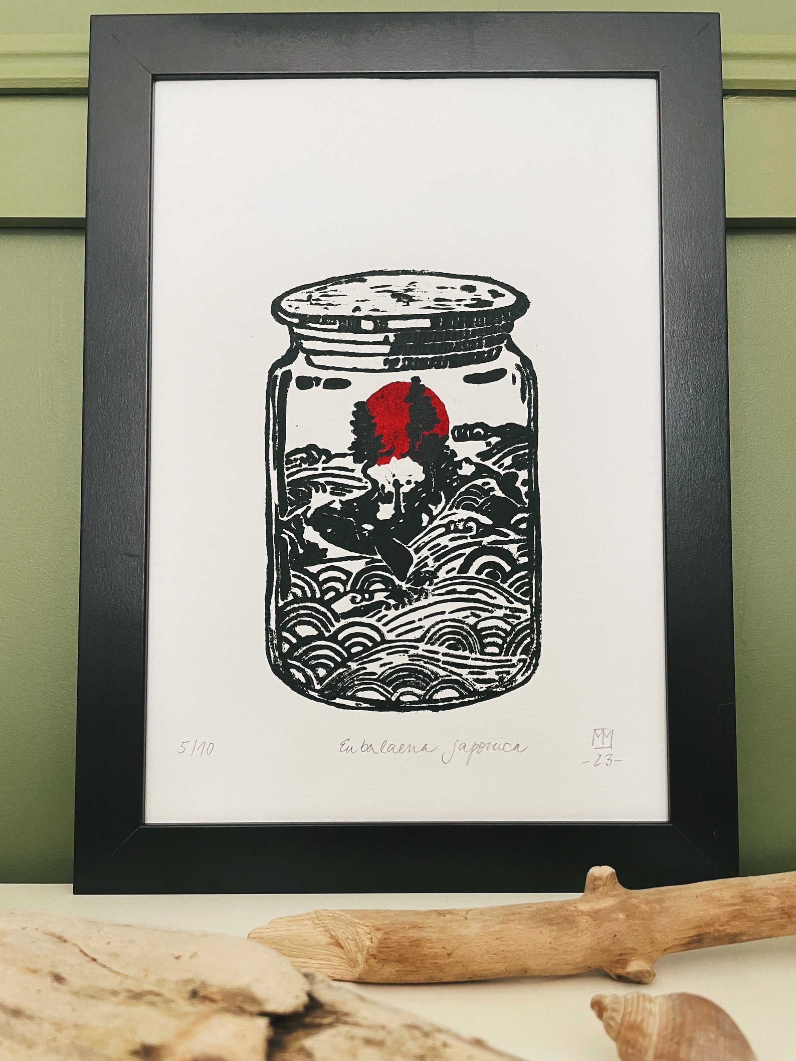 Whale in the Ocean Lino Print. Limited Edition Handprinted Linocut ...