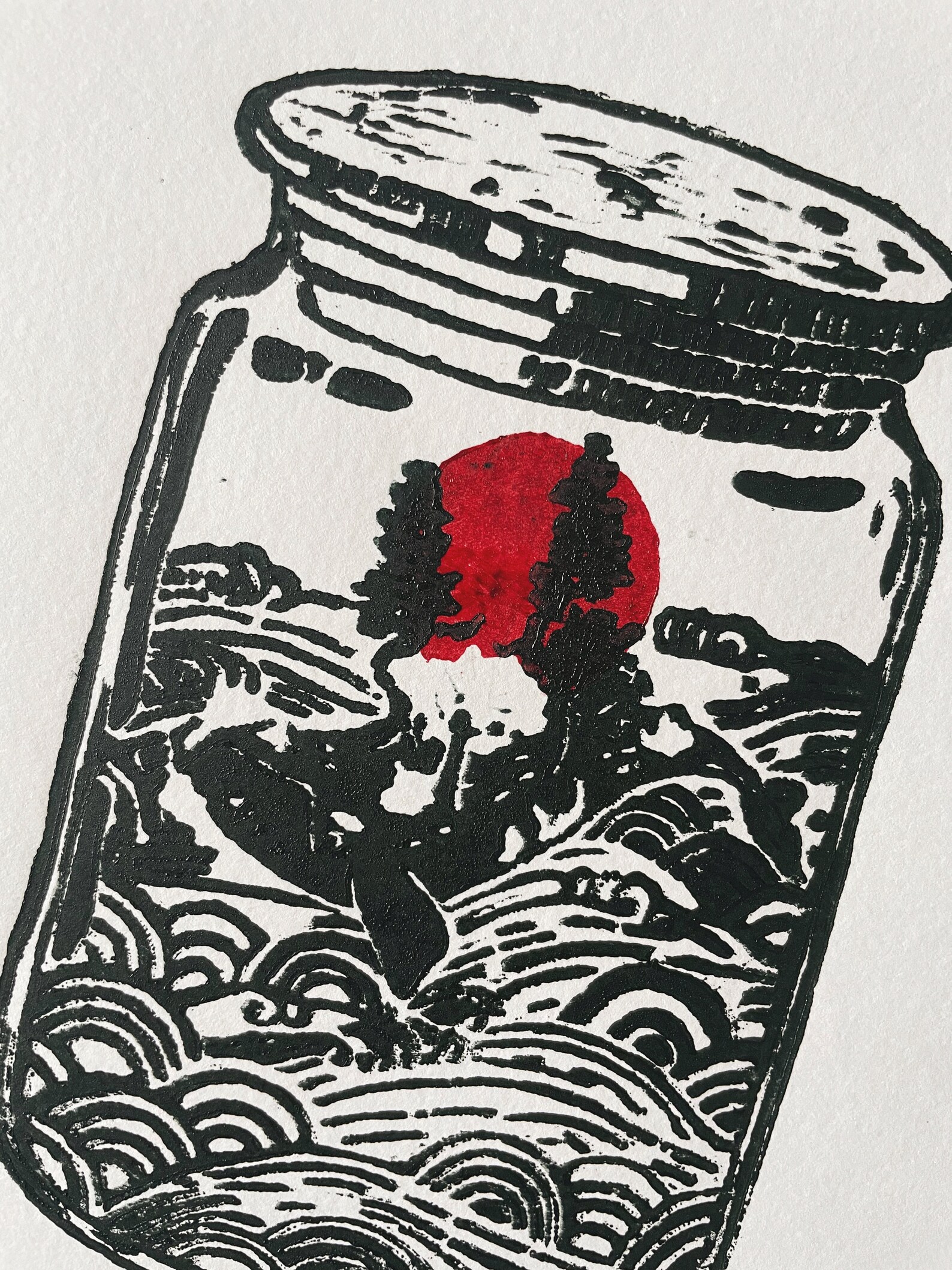 Whale in the Ocean Lino Print. Limited Edition Handprinted Linocut ...