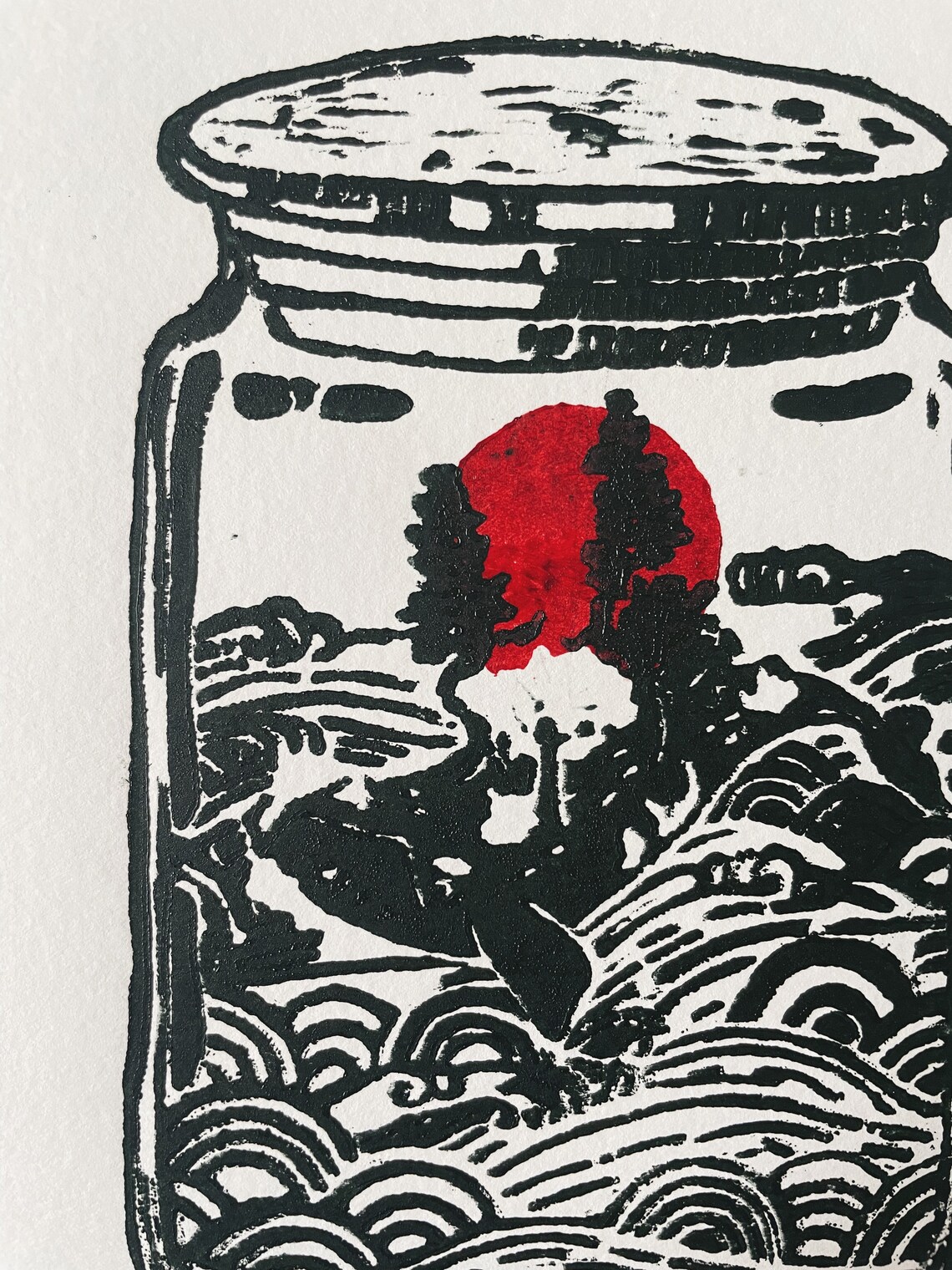 Whale in the Ocean Lino Print. Limited Edition Handprinted Linocut ...