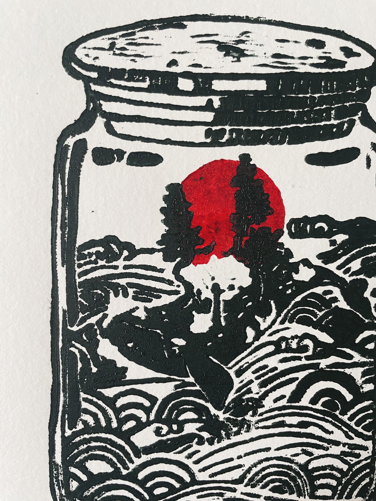 Whale in the Ocean Lino Print. Limited Edition Handprinted Linocut ...