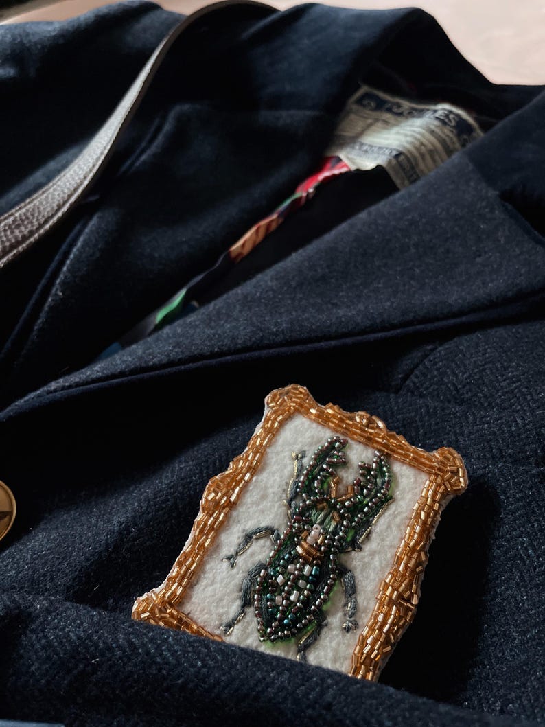 Stag Beetle Brooch. Hand-embroidered Insect Pin. Victorian Beetle ...