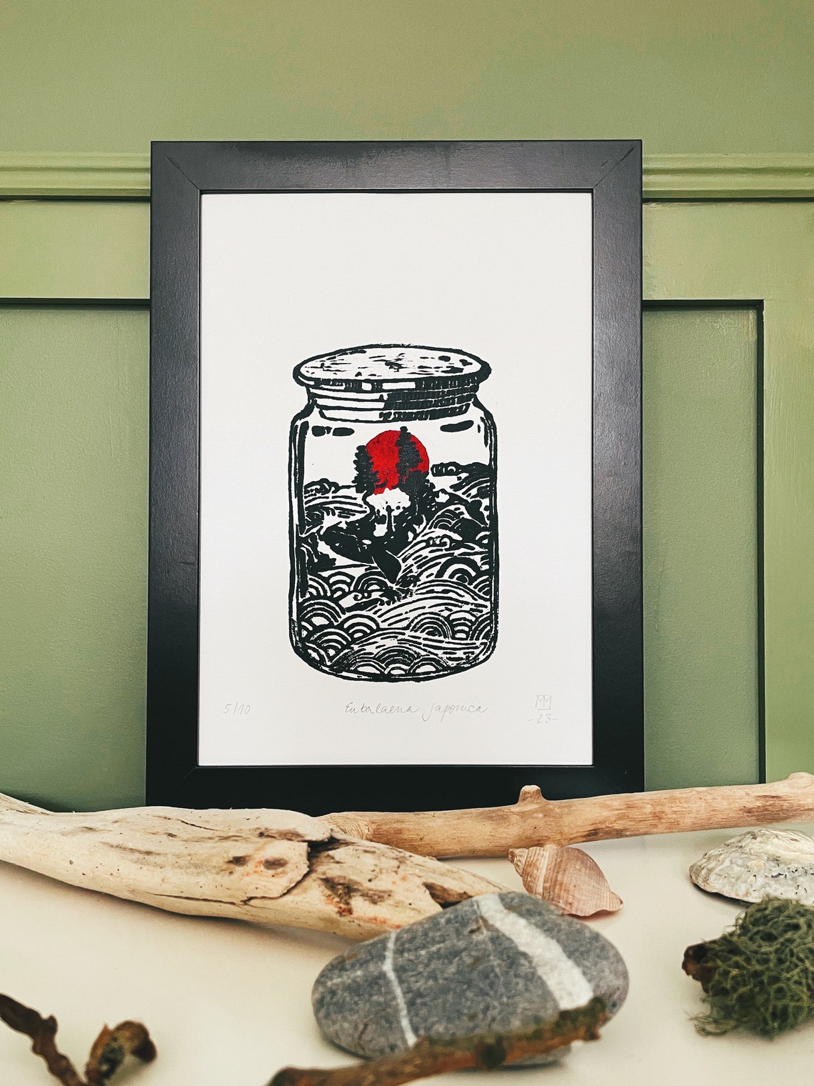 Whale in the Ocean Lino Print. Limited Edition Handprinted Linocut ...