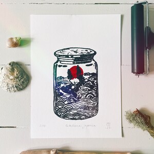 Whale in the Ocean Lino Print. Limited Edition Handprinted Linocut ...