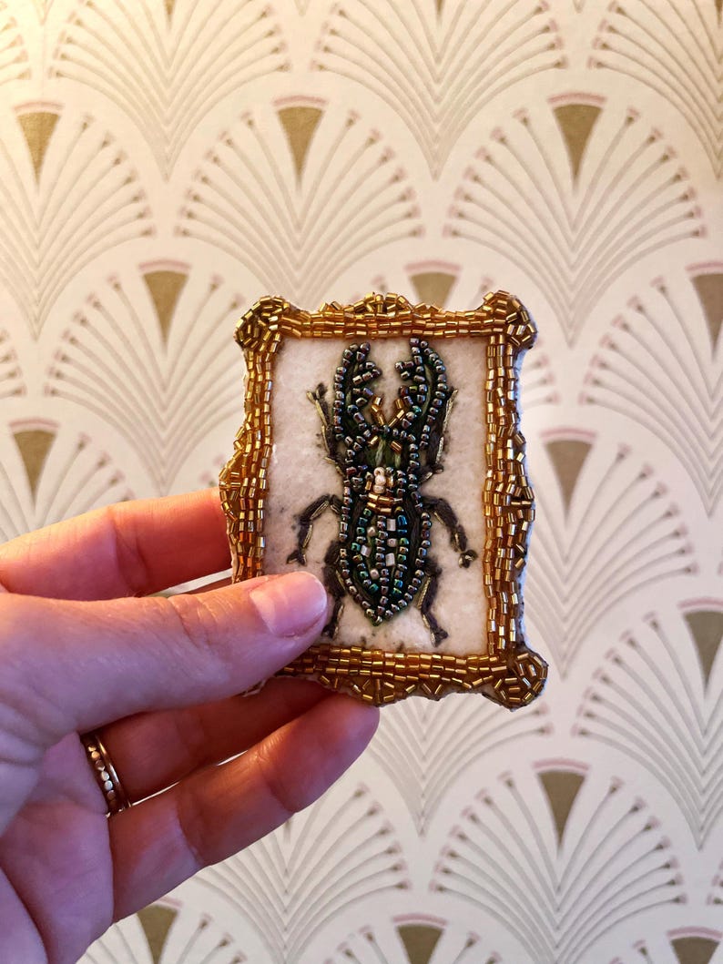 Stag Beetle Brooch. Hand-embroidered Insect Pin. Victorian Beetle ...