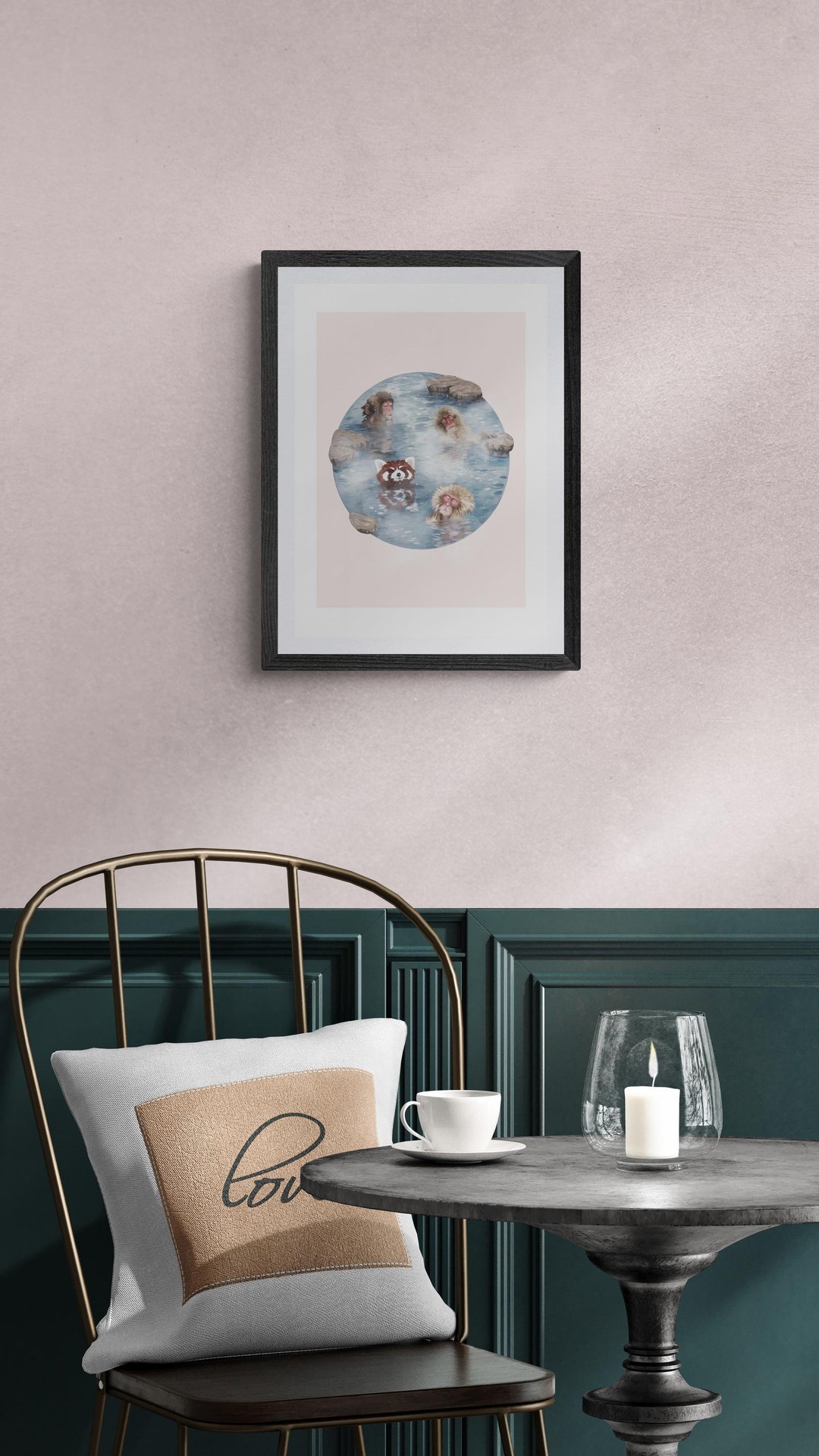 Red Panda Bath Time. Japanese Macaque Painting. Travel Japan Wall Art ...