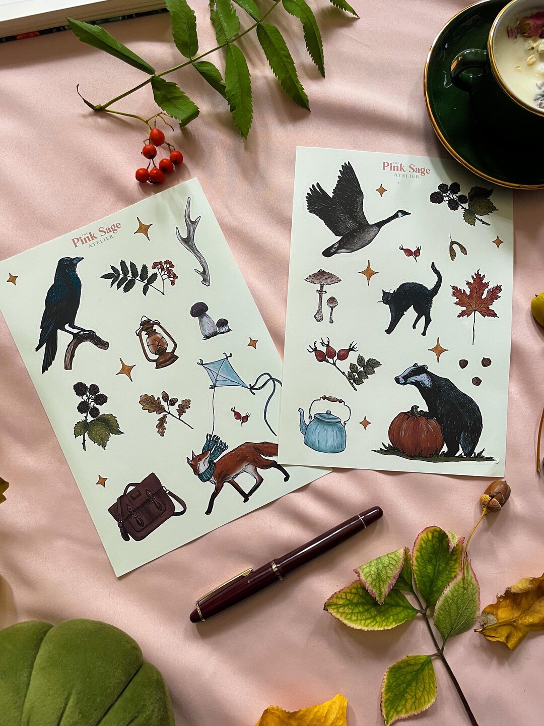 Autumn Animals Sticker Sheet, Cottagecore Stationery - Etsy