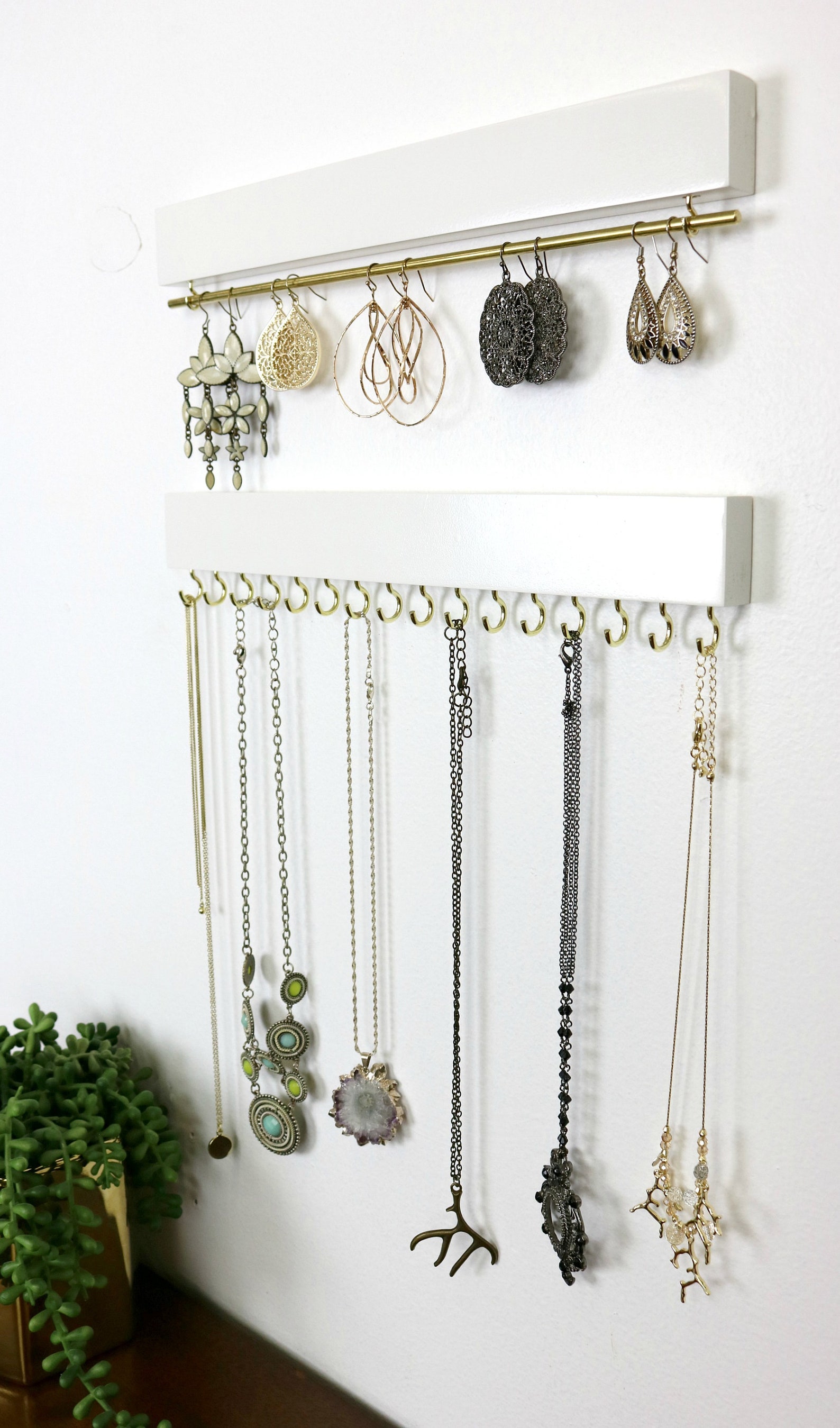 White Wall Mount Jewelry Organizer Necklace Holder and | Etsy