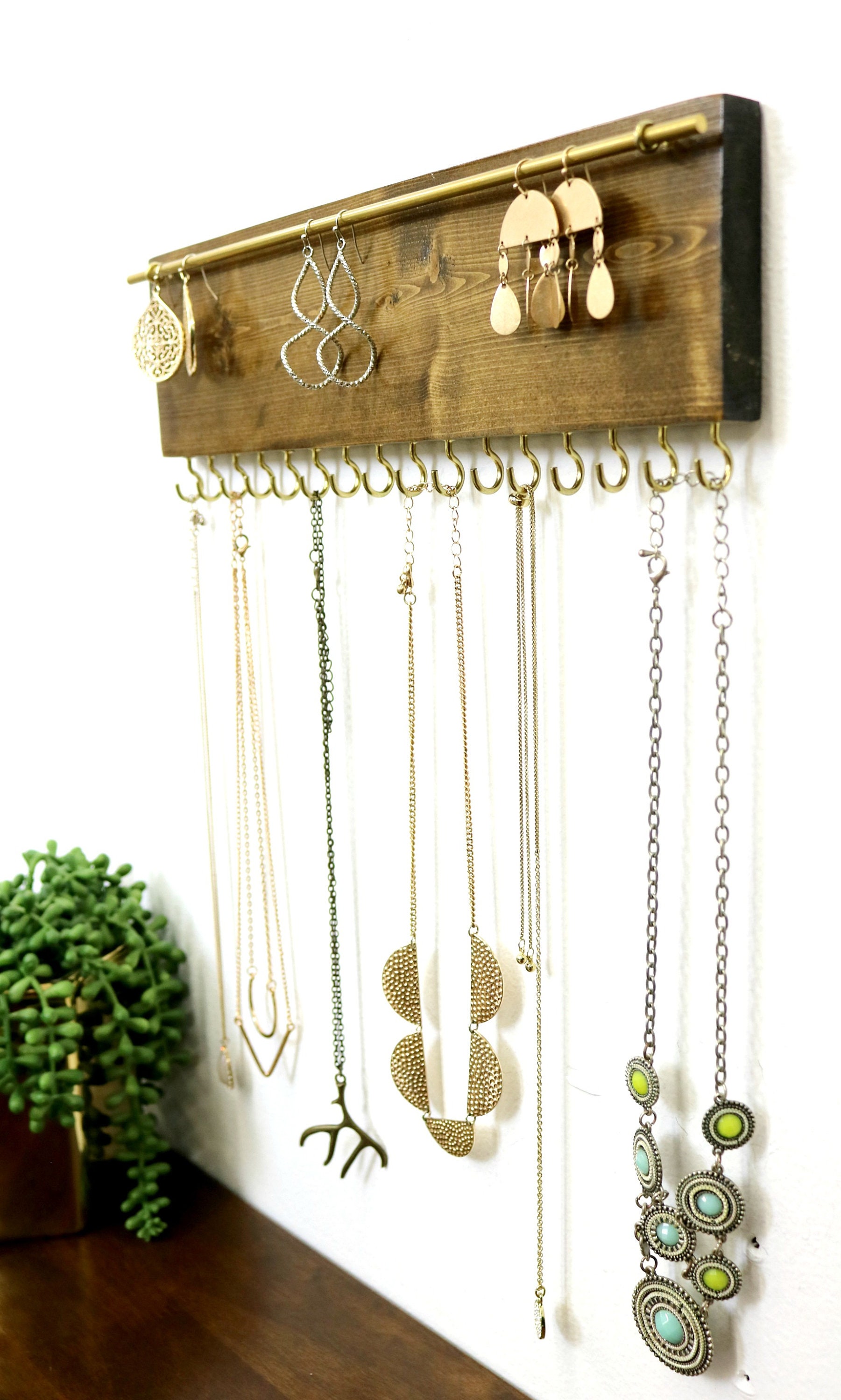 Jewelry Organizer Necklace Holder Wall Mounted Rustic Wood - Etsy