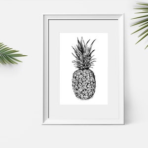 Pineapple Wall Decor, Black and White Botanical Print, Pineapple Poster ...