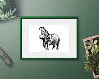 Creative Hippopotamus Print Black and White Animal Fine Art - Etsy