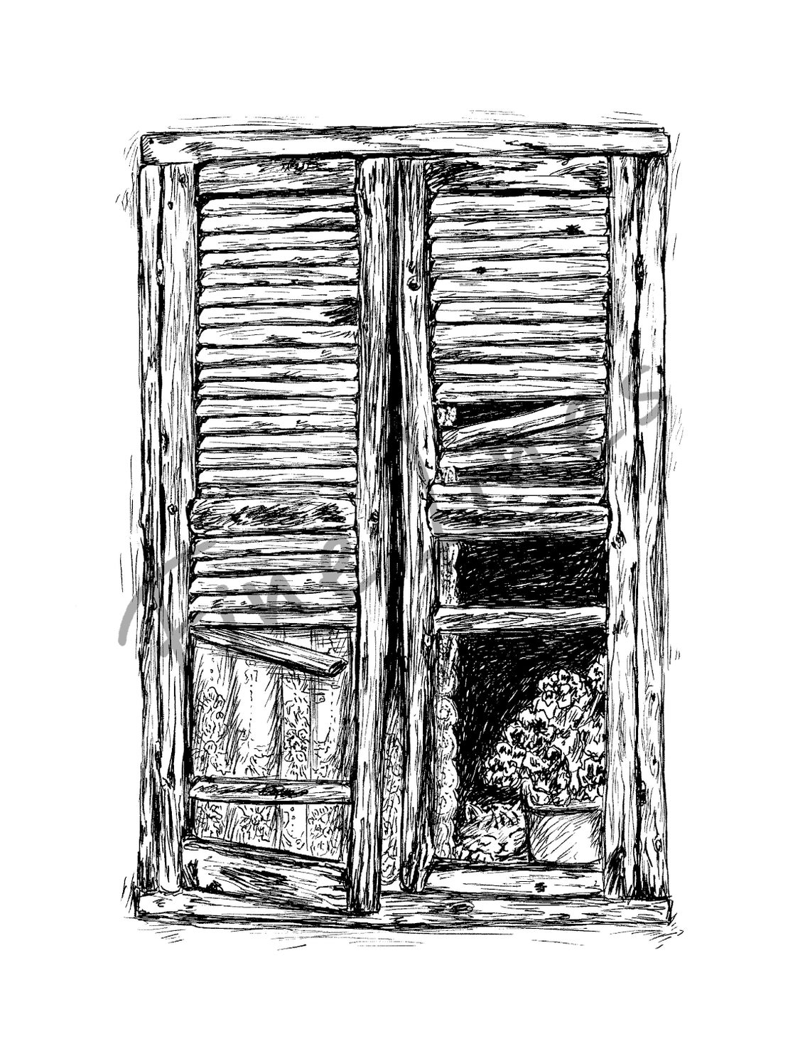 Printable Window Art Black and White Print Rustic Window Art | Etsy