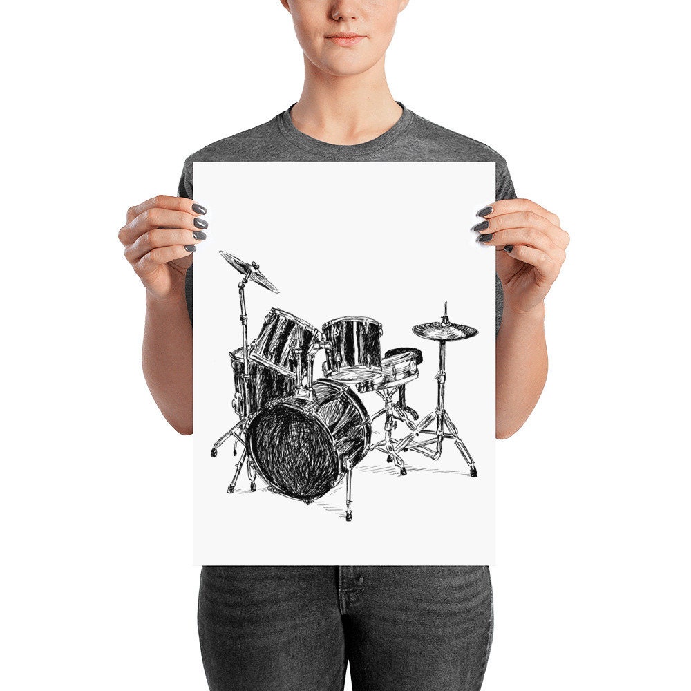 Drums Set Print Black and White Poster Music Posters Drums | Etsy