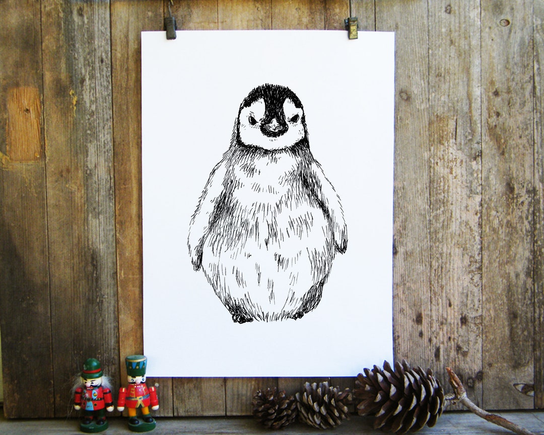 Black and White Penguin Print, Christmas Coloring Pages, Penguin Sketch ...