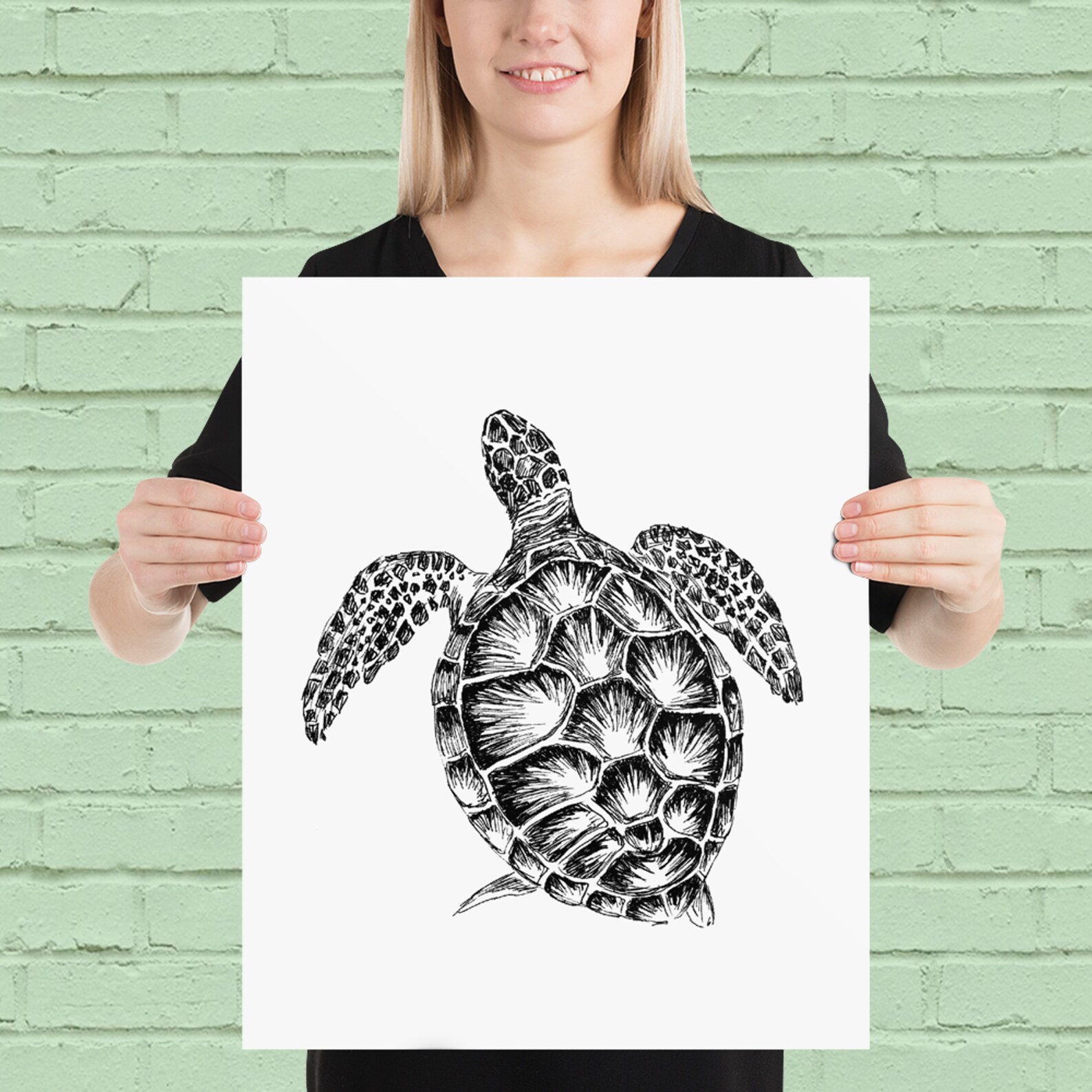 Turtle Drawing Sea Life Print Sea Turtle Wall Art Turtle | Etsy