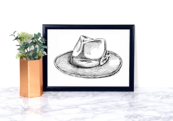 Men's Fedora Hat Wall Art Fedora Hat Wall Art Sketch - Etsy