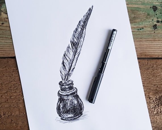 Inkwell And Quill Drawing