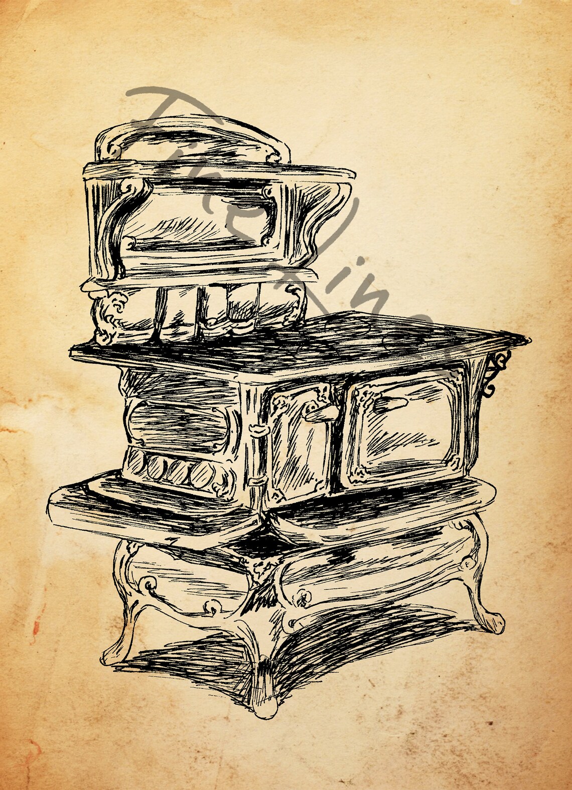 Kitchen Decor Antique Stove Print Rustic Wall Art Retro - Etsy