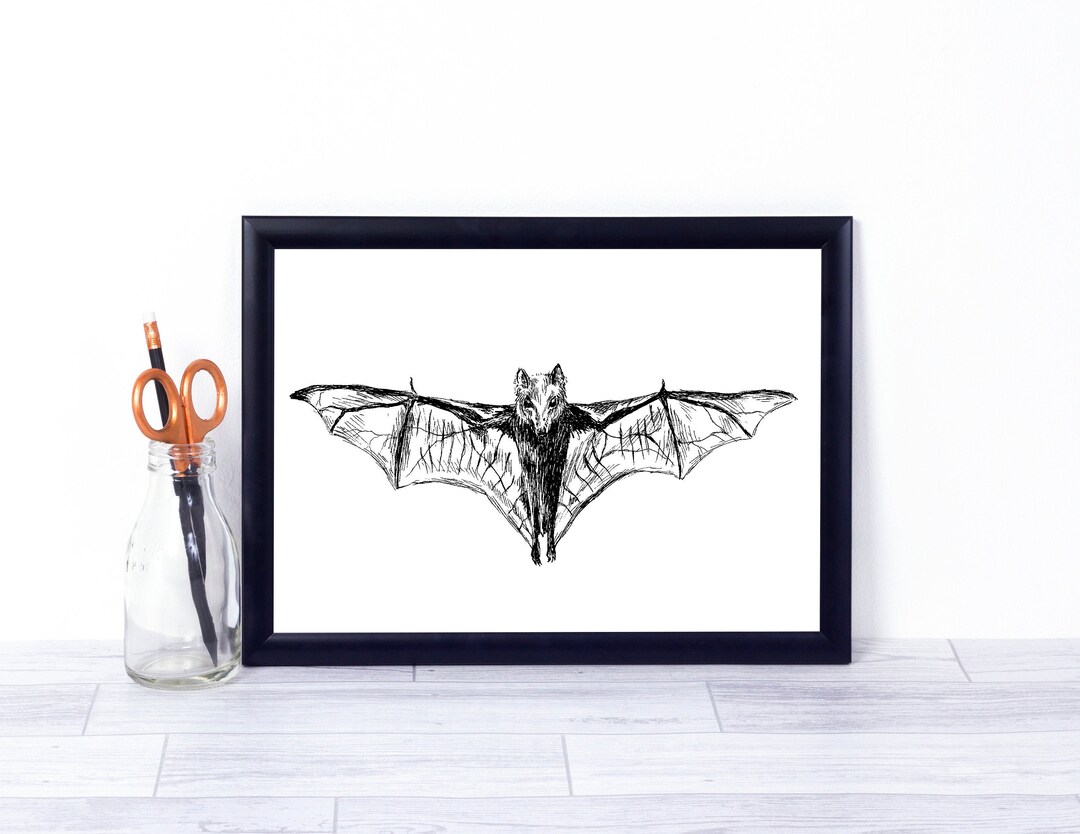 Halloween Bat Digital Print, Bat Wall Art, Bat Poster, Black and White ...