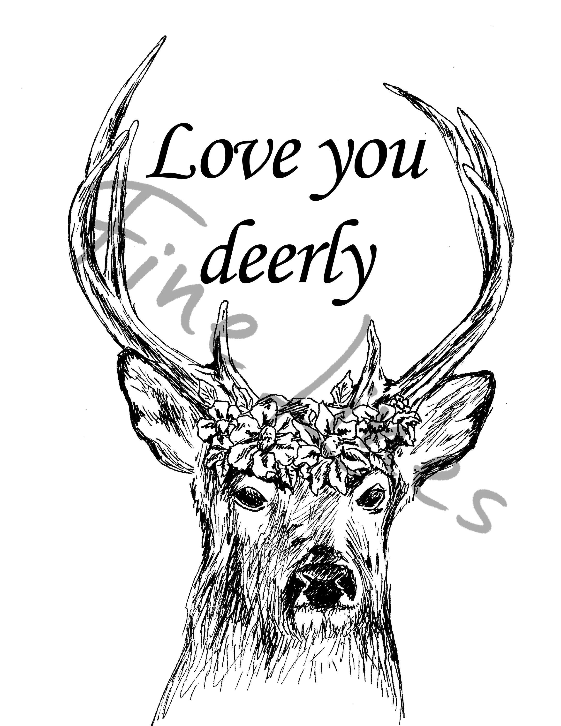 Love You Deerly Poster, Woodland Animals, Deer Head Print, Antler Decor ...