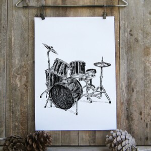 Drums Set Print, Black and White Poster, Music Posters, Drums Art ...