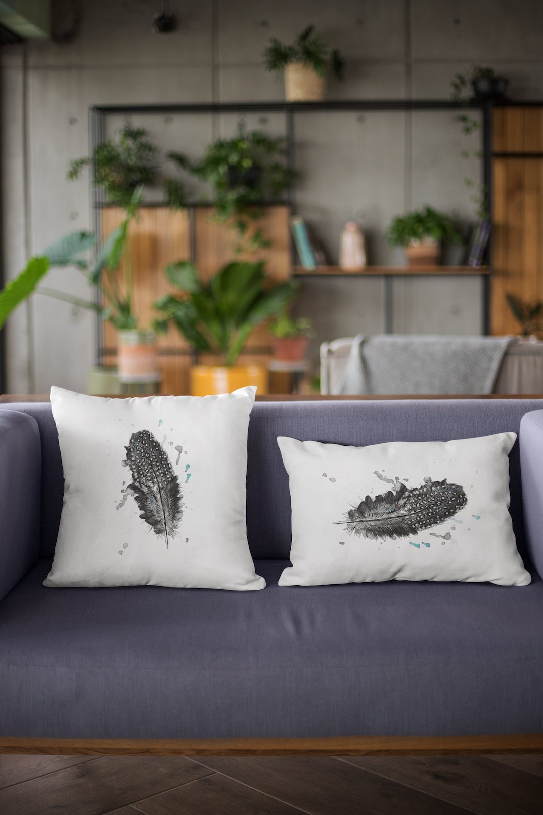 Oreiller en plumes de pintade, coussin bohème au toucher lin - Etsy France