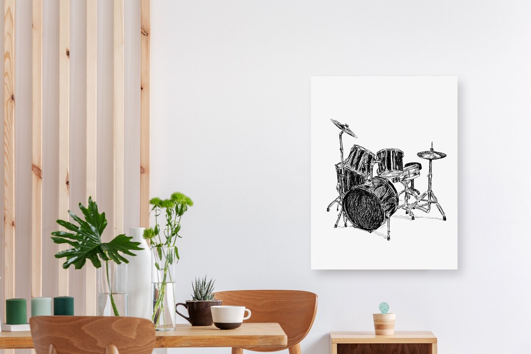 Drums Set Print, Black and White Poster, Music Posters, Drums Art ...