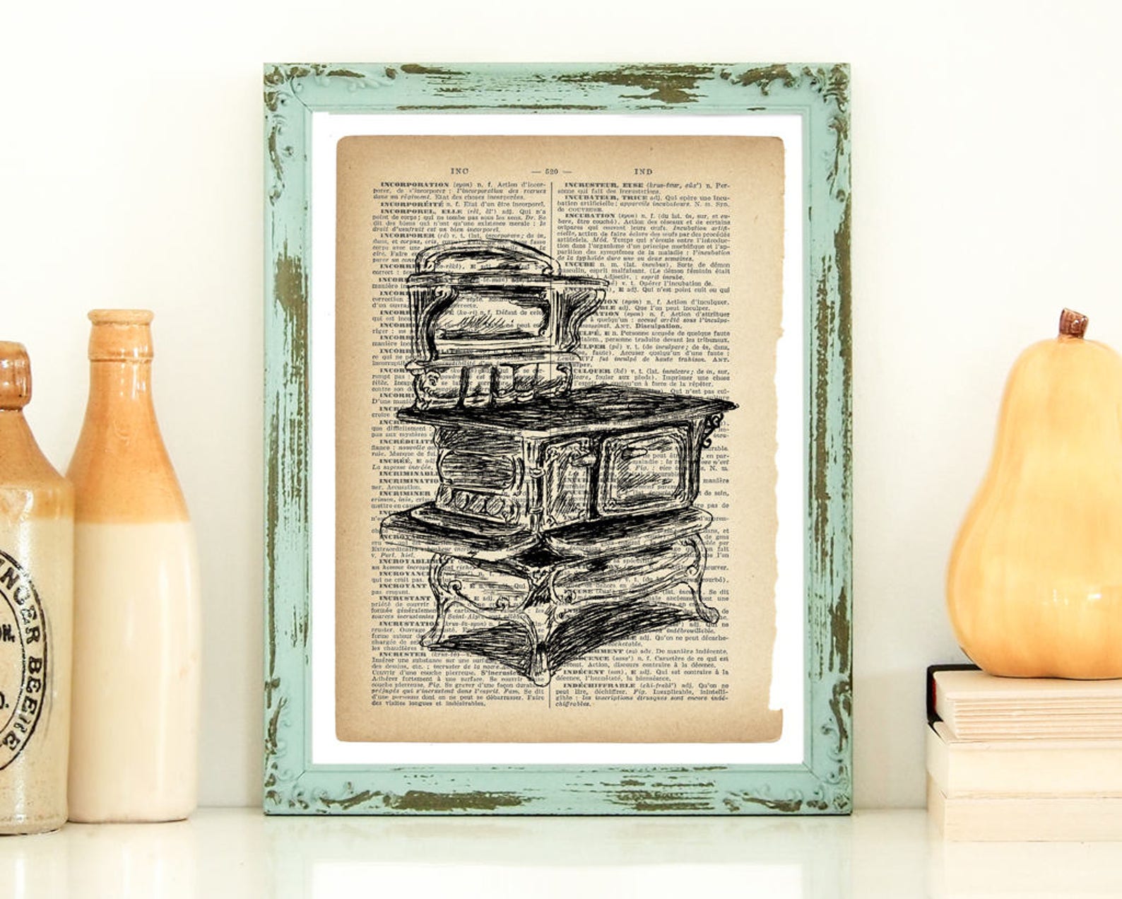 Kitchen Decor Antique Stove Print Rustic Wall Art Retro - Etsy
