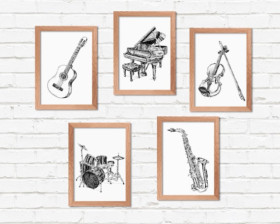 Musical Instruments Wall Art Jazz Posters Black and White - Etsy