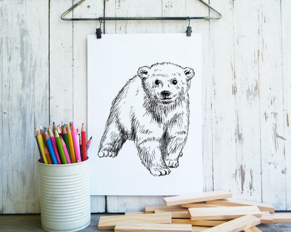 Baby Bear Printable Cute Bear Poster Woodland Animals Kids | Etsy