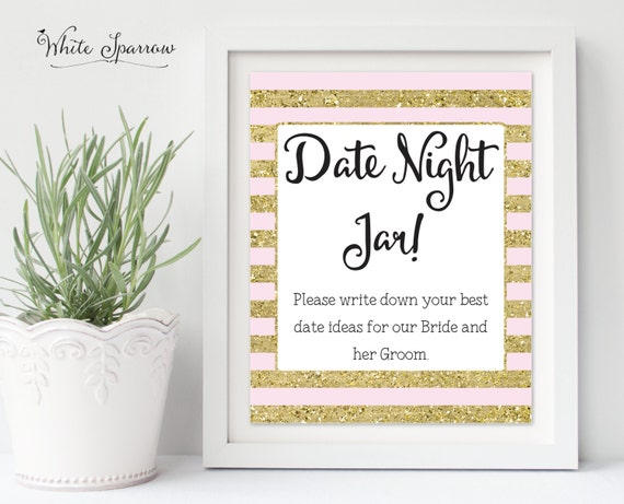 Date Night Jar Sign, Gold Bridal Shower Sign. Bridal Shower Decorations ...