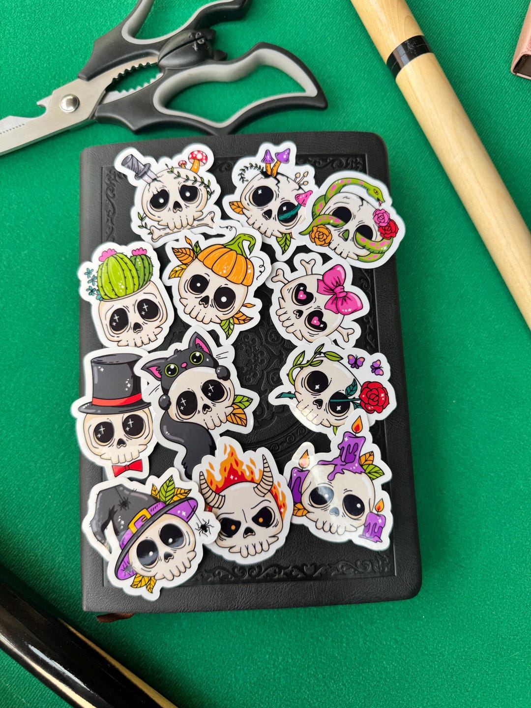 Spooky Cute Skull Sticker Set–12 Unique Stickers for Halloween ...