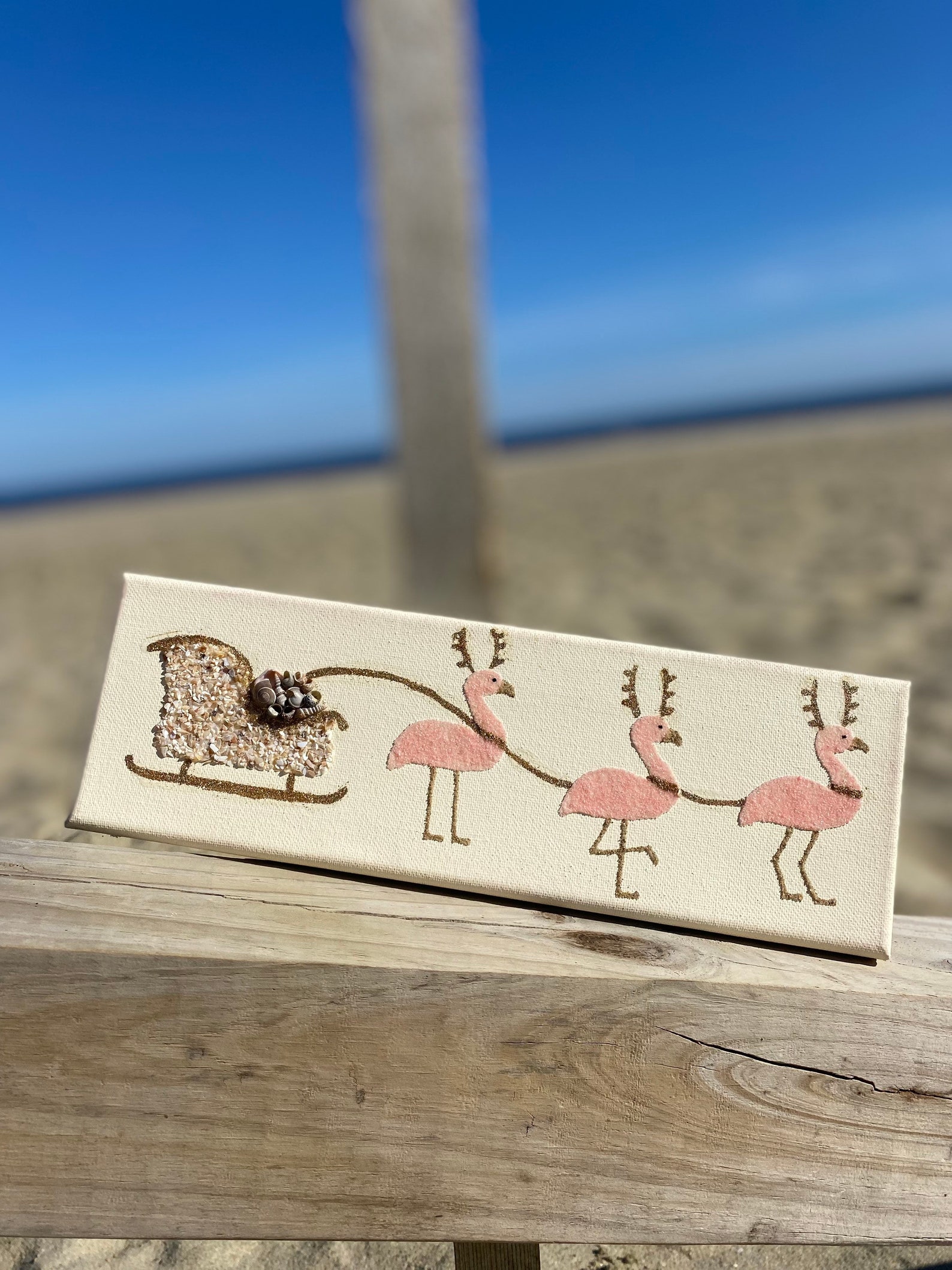 Flamingo Art Christmas Flamingos Flamingo Reindeer Coastal - Etsy