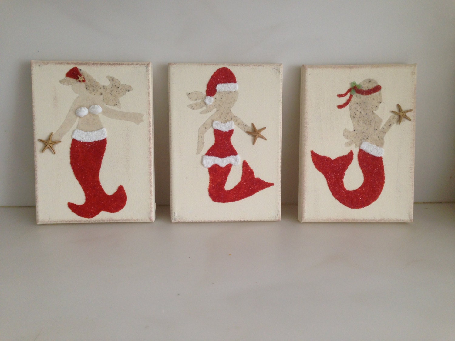 Mermaids, Mermaid Art, Christmas Mermaid, Coastal Art, Christmas Decor ...